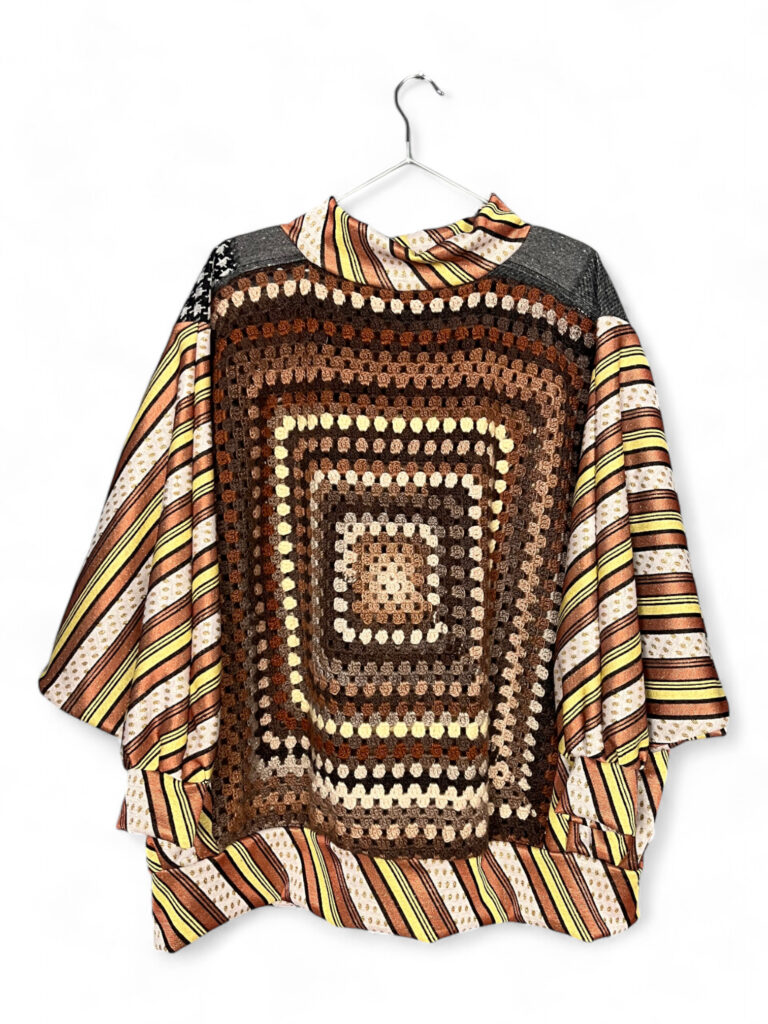Striped Patchwork Top With Upcycled Granny Square Design - Tata Christiane