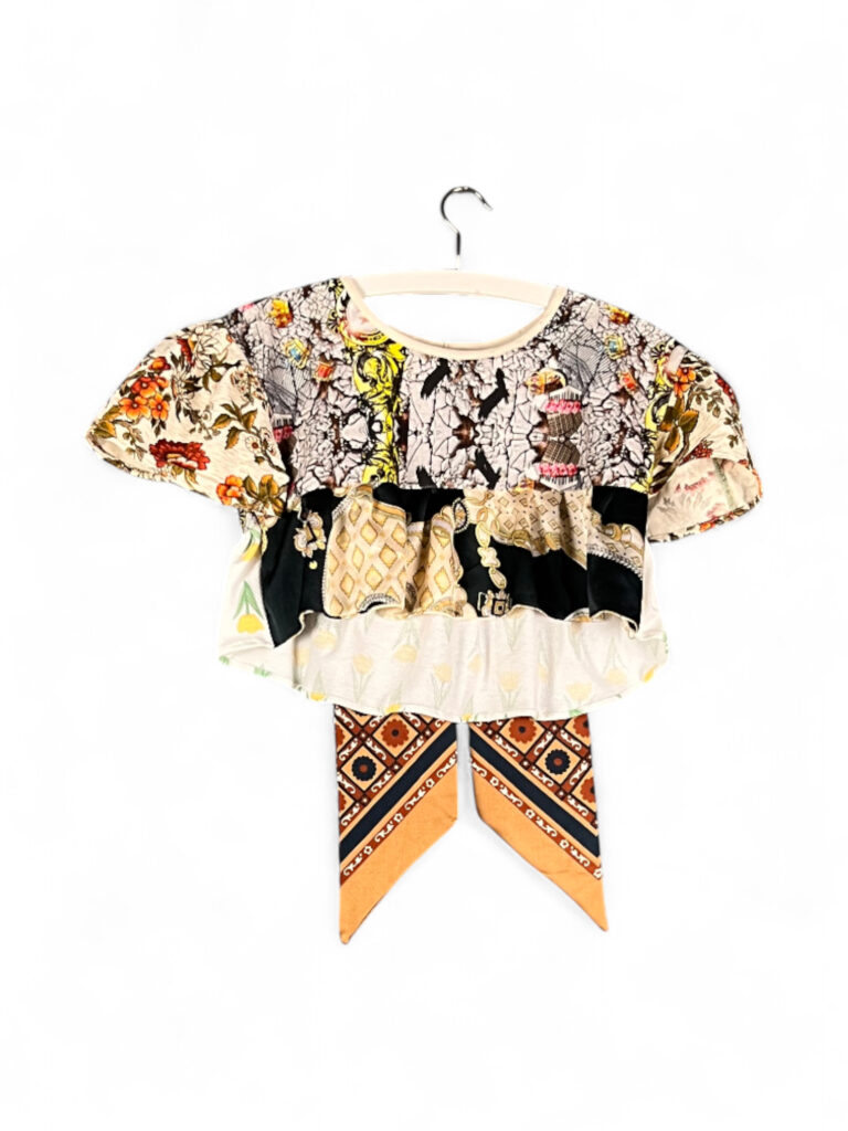 Patchwork Top Floral Crackle Orange Scarf Tails - Tata Christiane